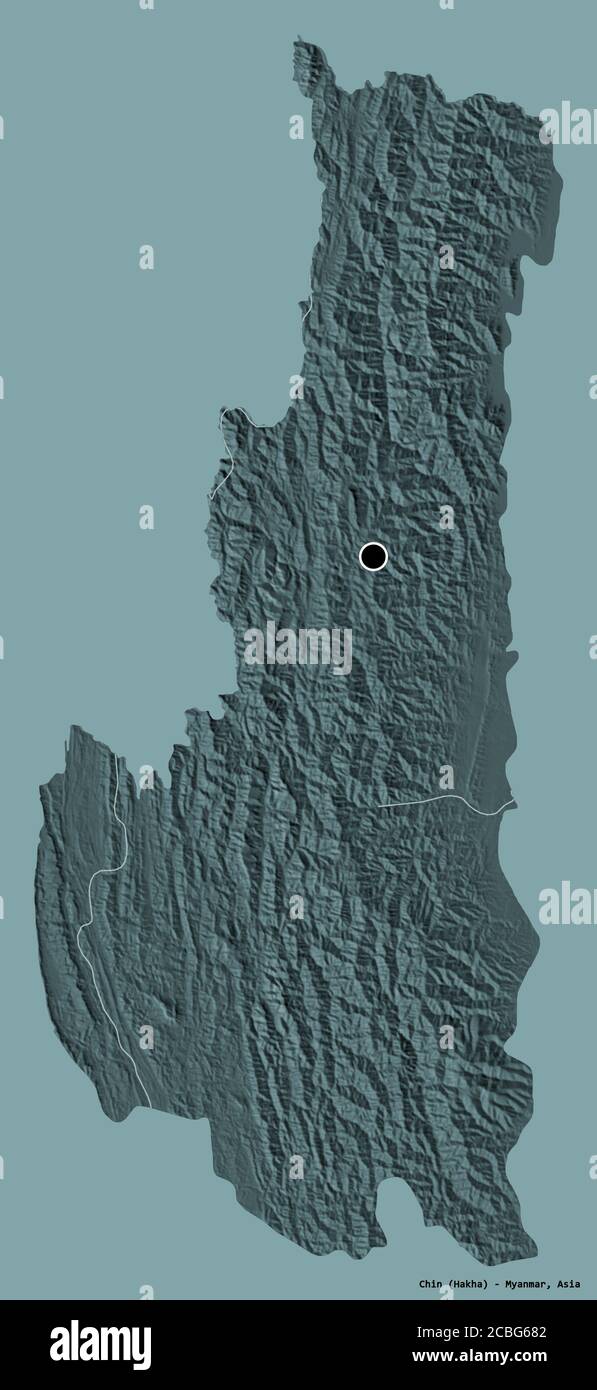 Shape of Chin, state of Myanmar, with its capital isolated on a solid ...