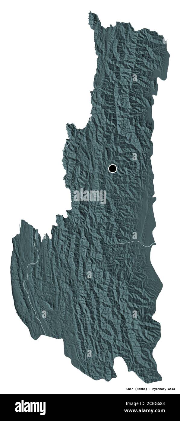 Shape of Chin, state of Myanmar, with its capital isolated on white ...