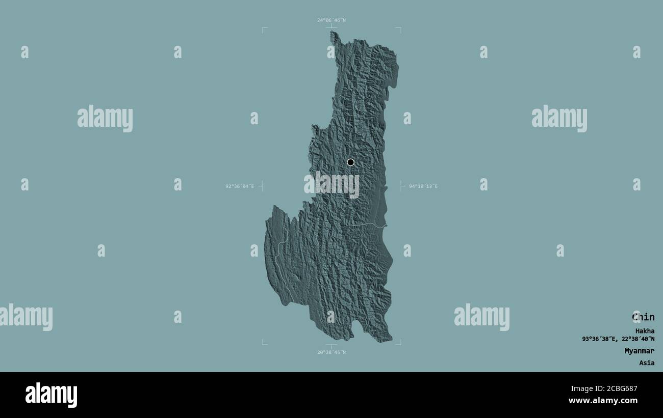 Area of Chin, state of Myanmar, isolated on a solid background in a ...