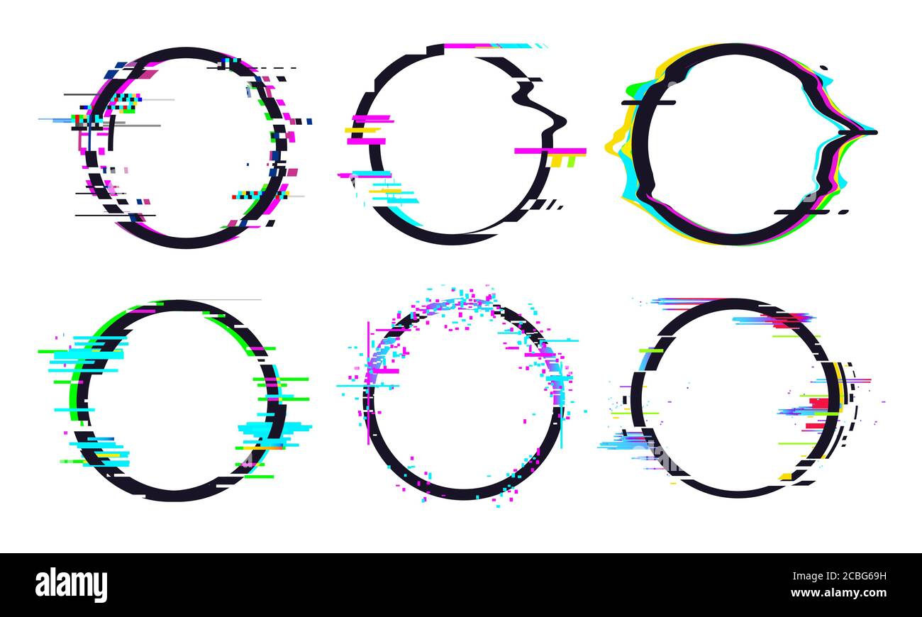 Glitch circle frame effect, circle glitch collection Stock Vector Image ...
