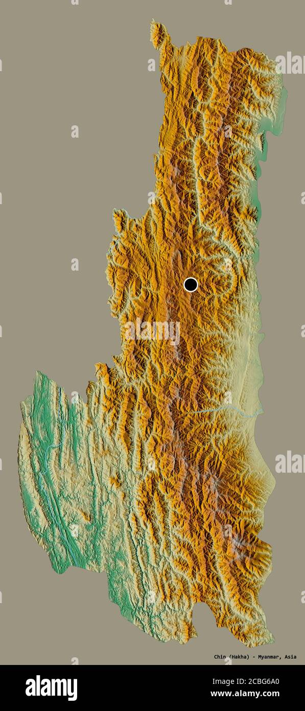 Shape of Chin, state of Myanmar, with its capital isolated on a solid ...