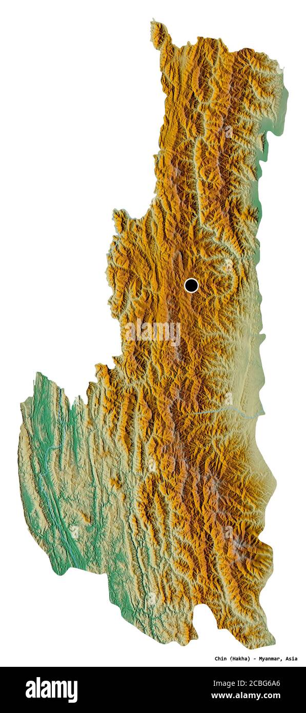 Shape of Chin, state of Myanmar, with its capital isolated on white ...