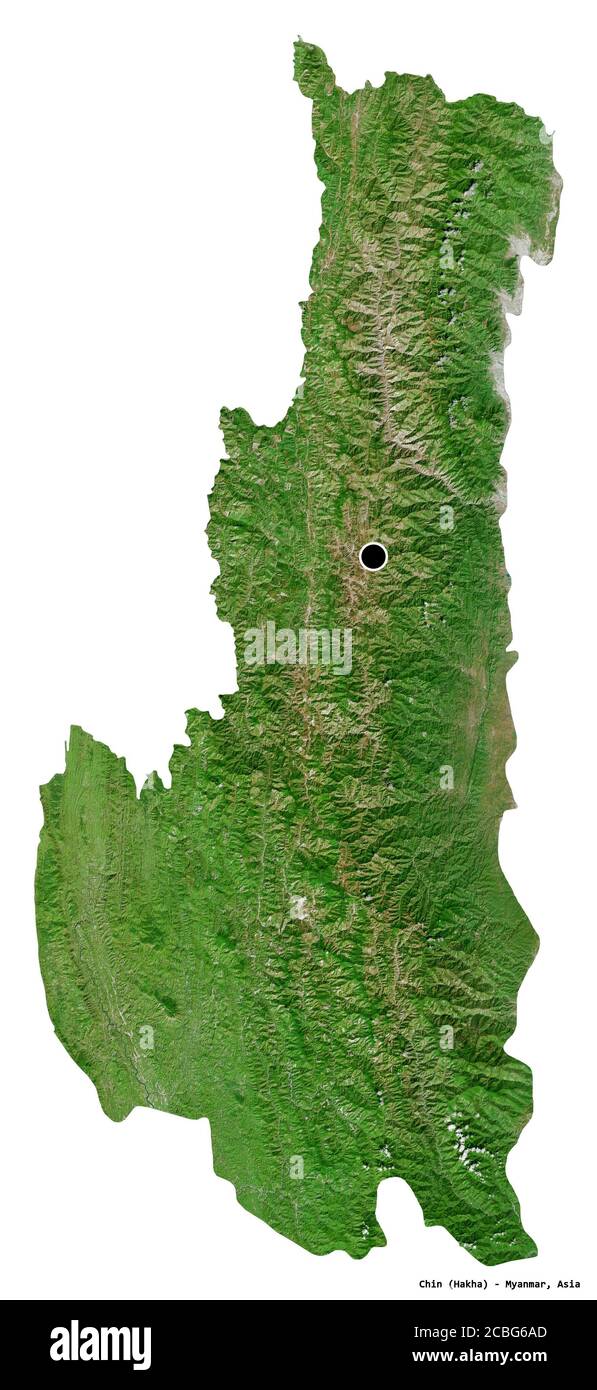Shape of Chin, state of Myanmar, with its capital isolated on white ...