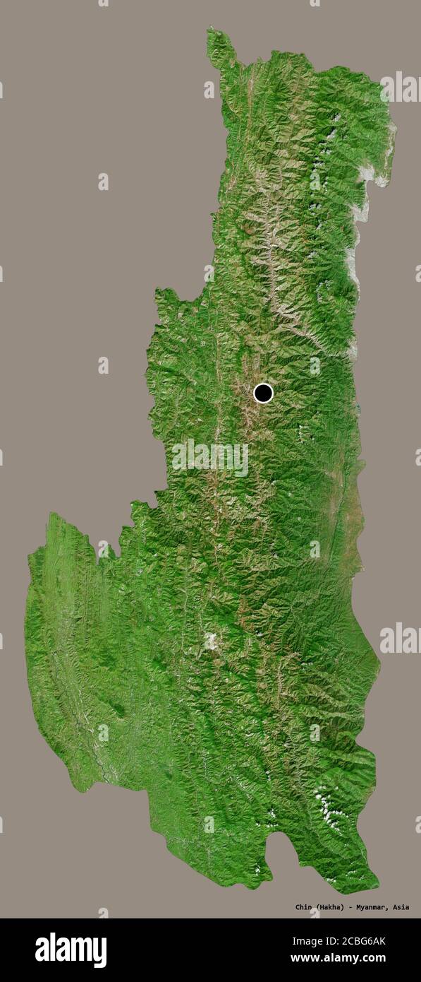 Shape of Chin, state of Myanmar, with its capital isolated on a solid ...