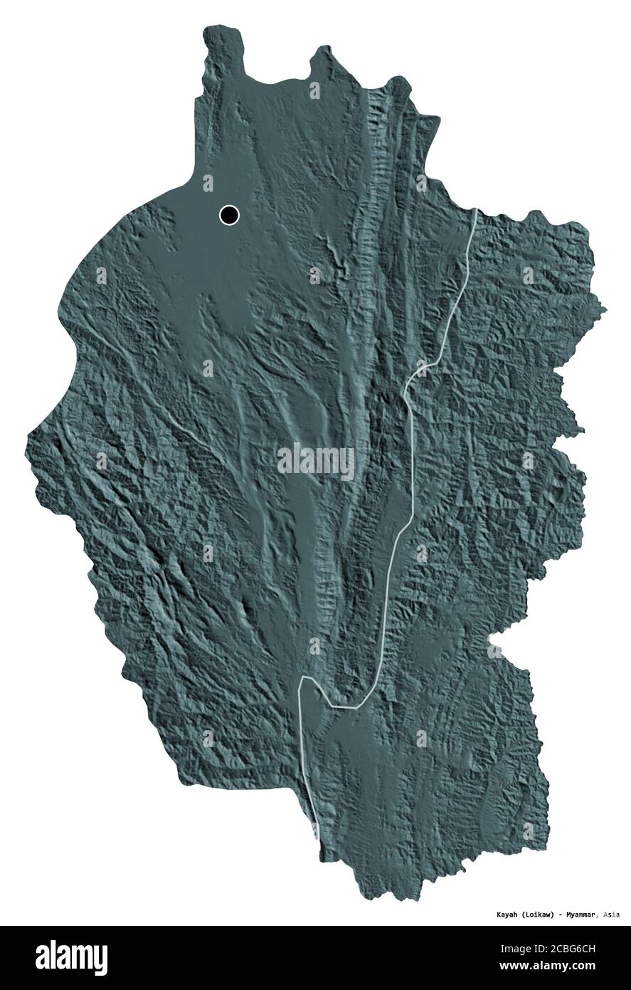 Shape of Kayah, state of Myanmar, with its capital isolated on white ...