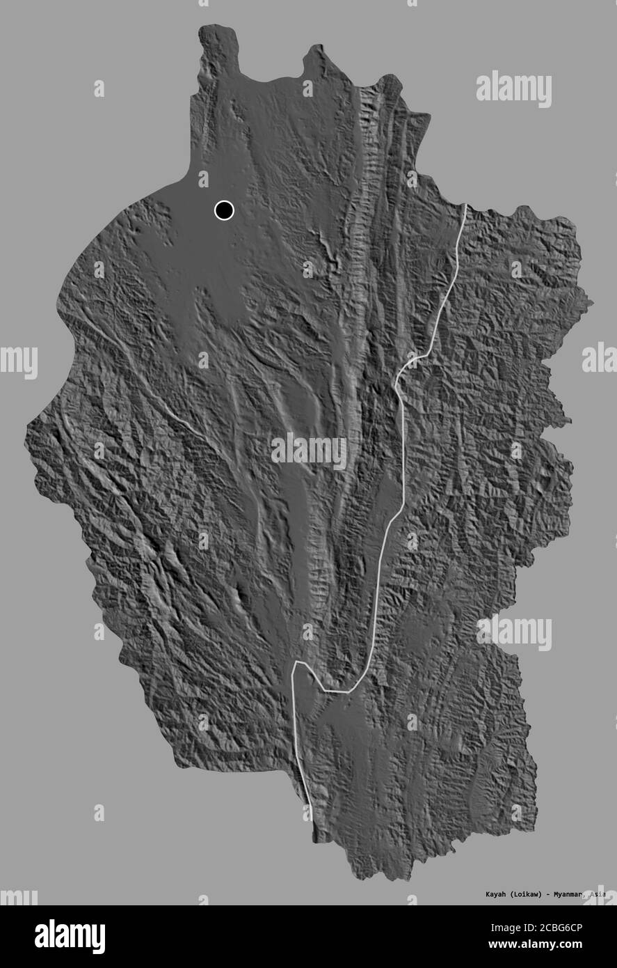 Shape of Kayah, state of Myanmar, with its capital isolated on a solid ...