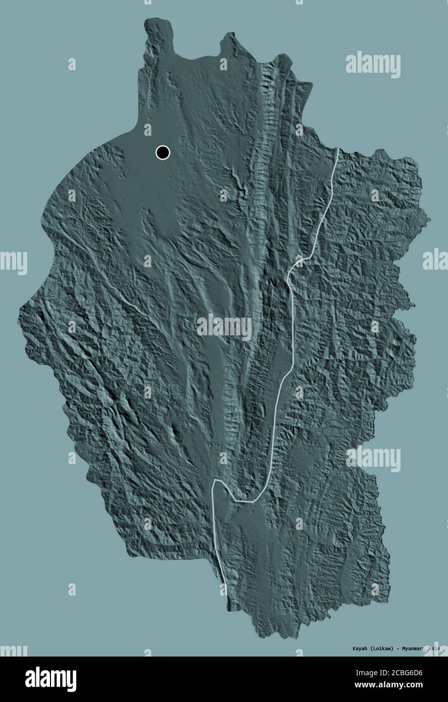 Shape of Kayah, state of Myanmar, with its capital isolated on a solid ...