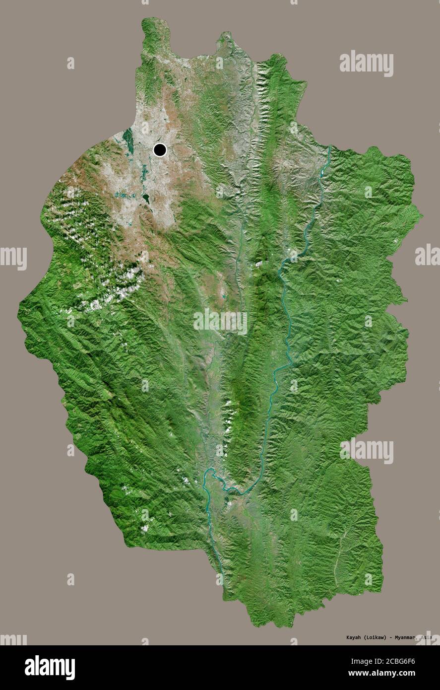 Shape of Kayah, state of Myanmar, with its capital isolated on a solid ...