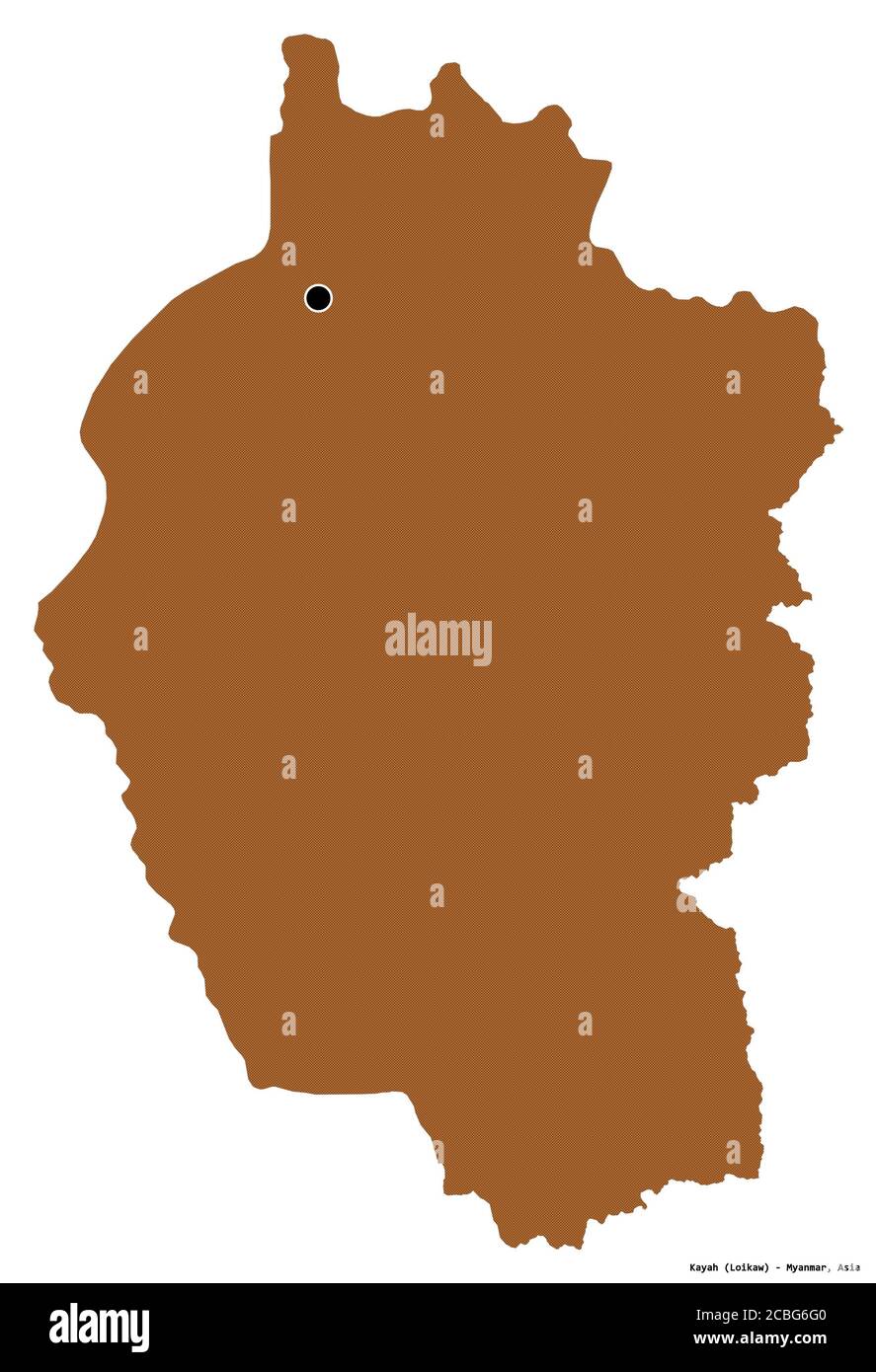 Shape of Kayah, state of Myanmar, with its capital isolated on white ...