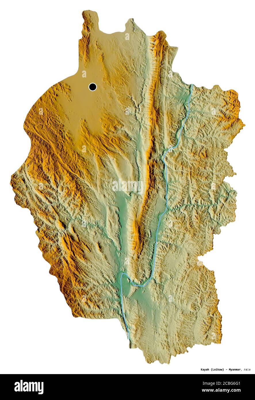 Shape of Kayah, state of Myanmar, with its capital isolated on white ...