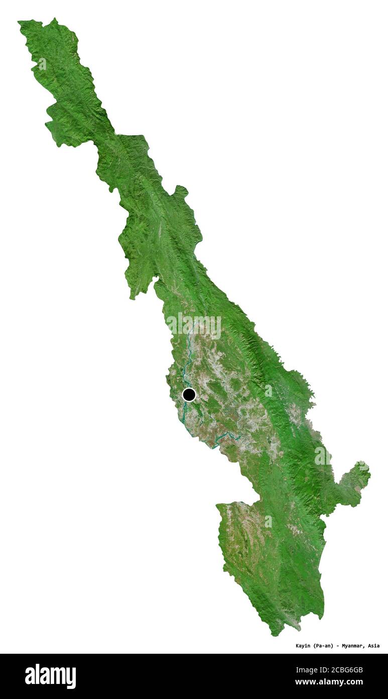 Shape of Kayin, state of Myanmar, with its capital isolated on white ...