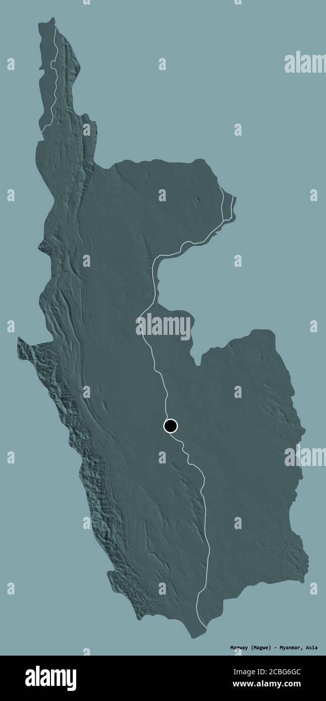 Shape of Magway, division of Myanmar, with its capital isolated on a ...