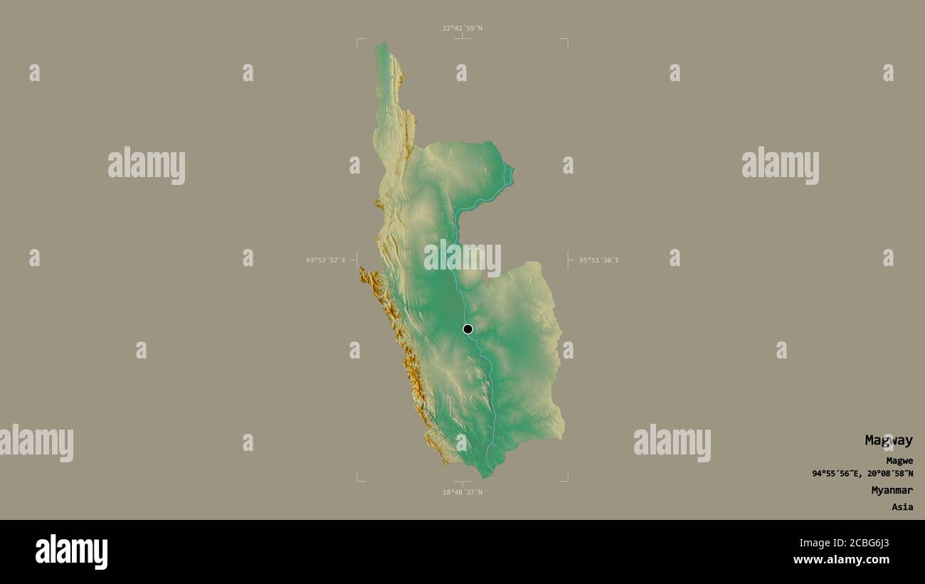 Area of Magway, division of Myanmar, isolated on a solid background in ...