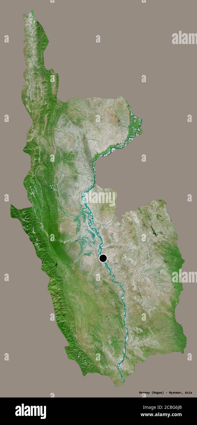 Shape of Magway, division of Myanmar, with its capital isolated on a ...