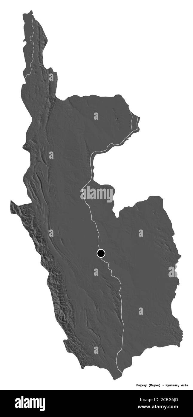 Shape of Magway, division of Myanmar, with its capital isolated on ...