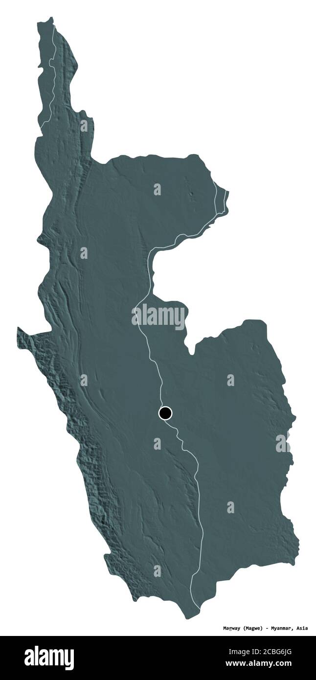 Shape of Magway, division of Myanmar, with its capital isolated on ...