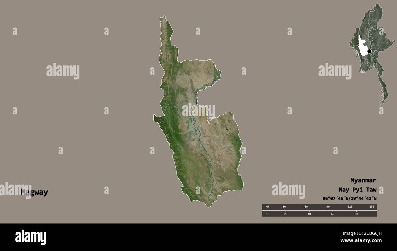 Shape of Magway, division of Myanmar, with its capital isolated on ...
