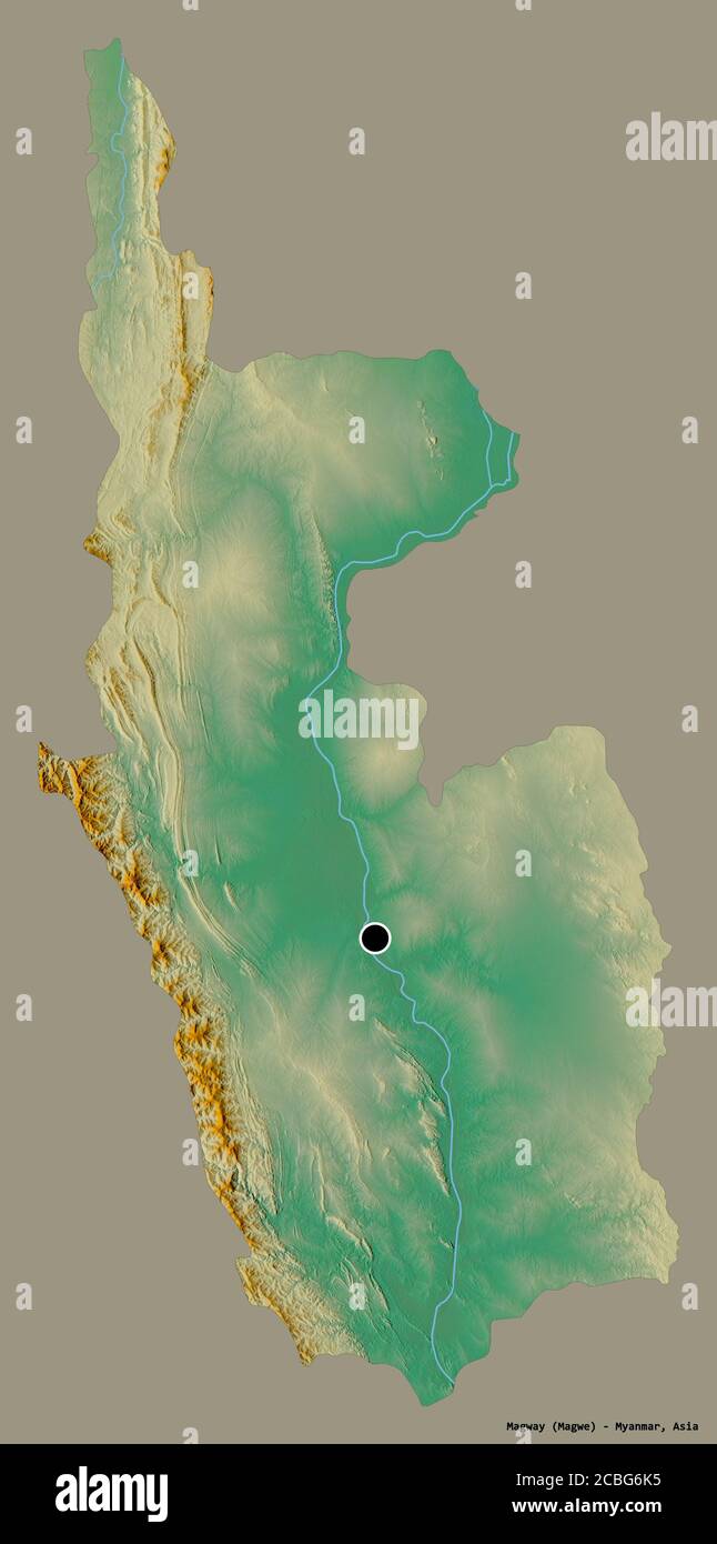 Shape of Magway, division of Myanmar, with its capital isolated on a ...