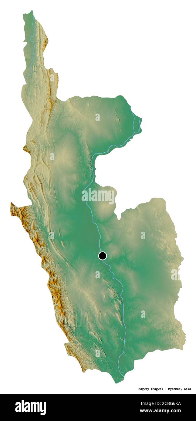 Shape of Magway, division of Myanmar, with its capital isolated on ...
