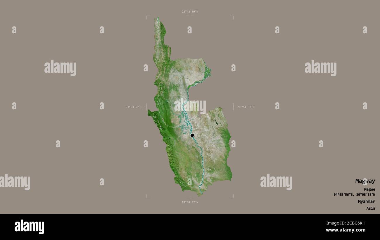 Area of Magway, division of Myanmar, isolated on a solid background in ...