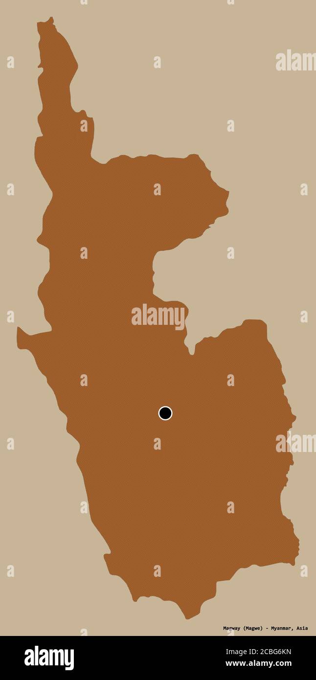 Shape of Magway, division of Myanmar, with its capital isolated on a ...