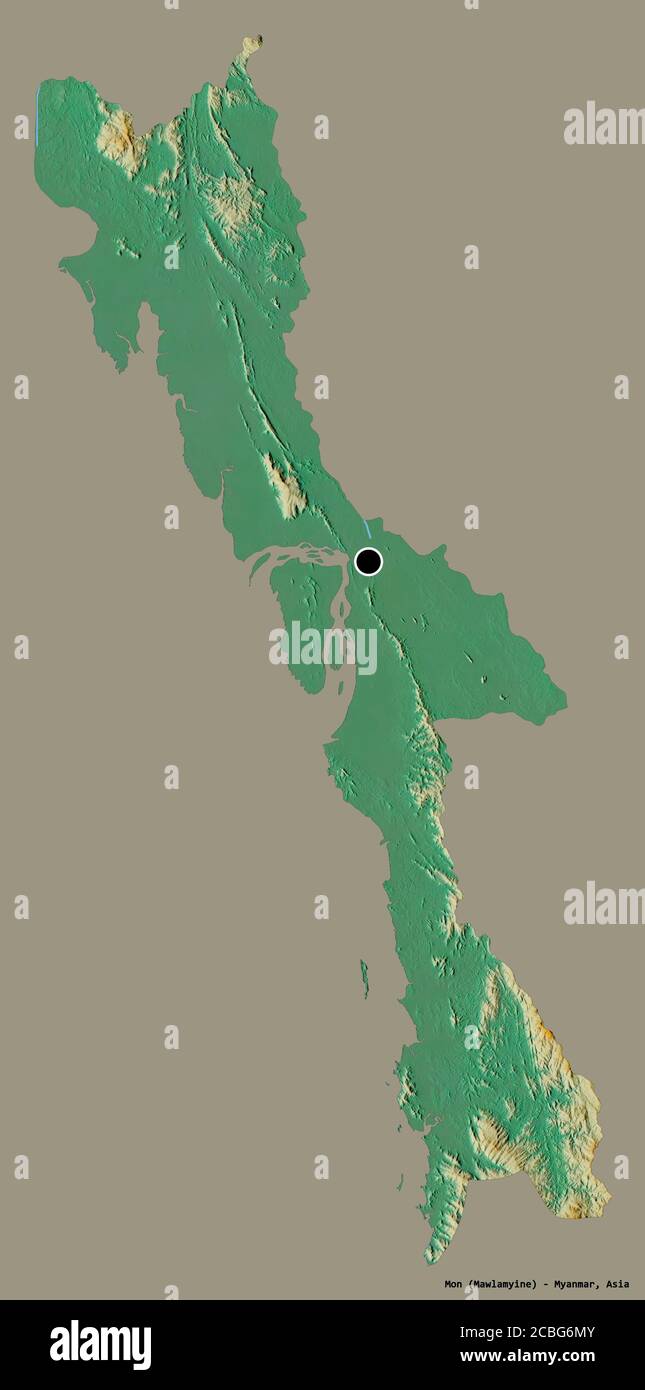 Shape of Mon, state of Myanmar, with its capital isolated on a solid ...