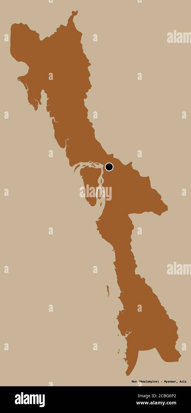 Shape of Mon, state of Myanmar, with its capital isolated on a solid ...
