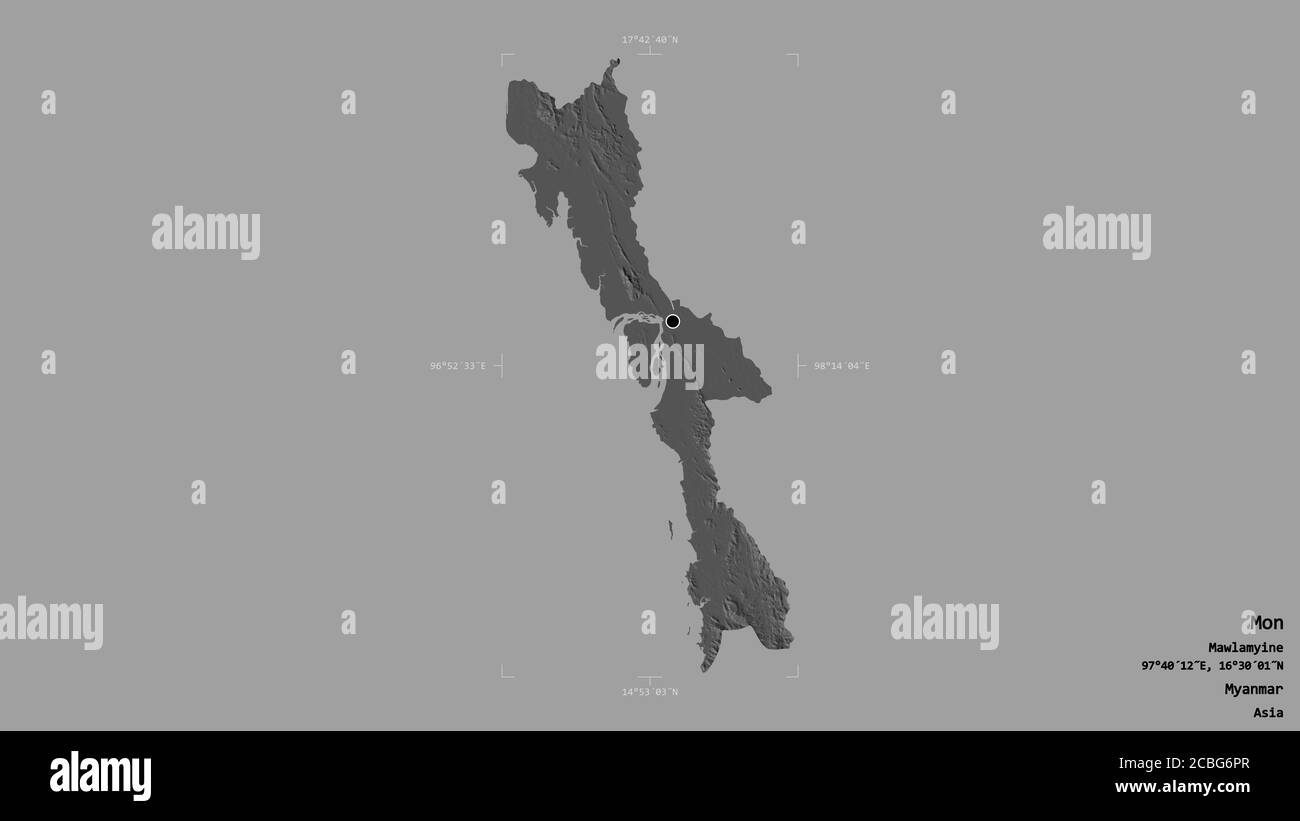 Area of Mon, state of Myanmar, isolated on a solid background in a ...