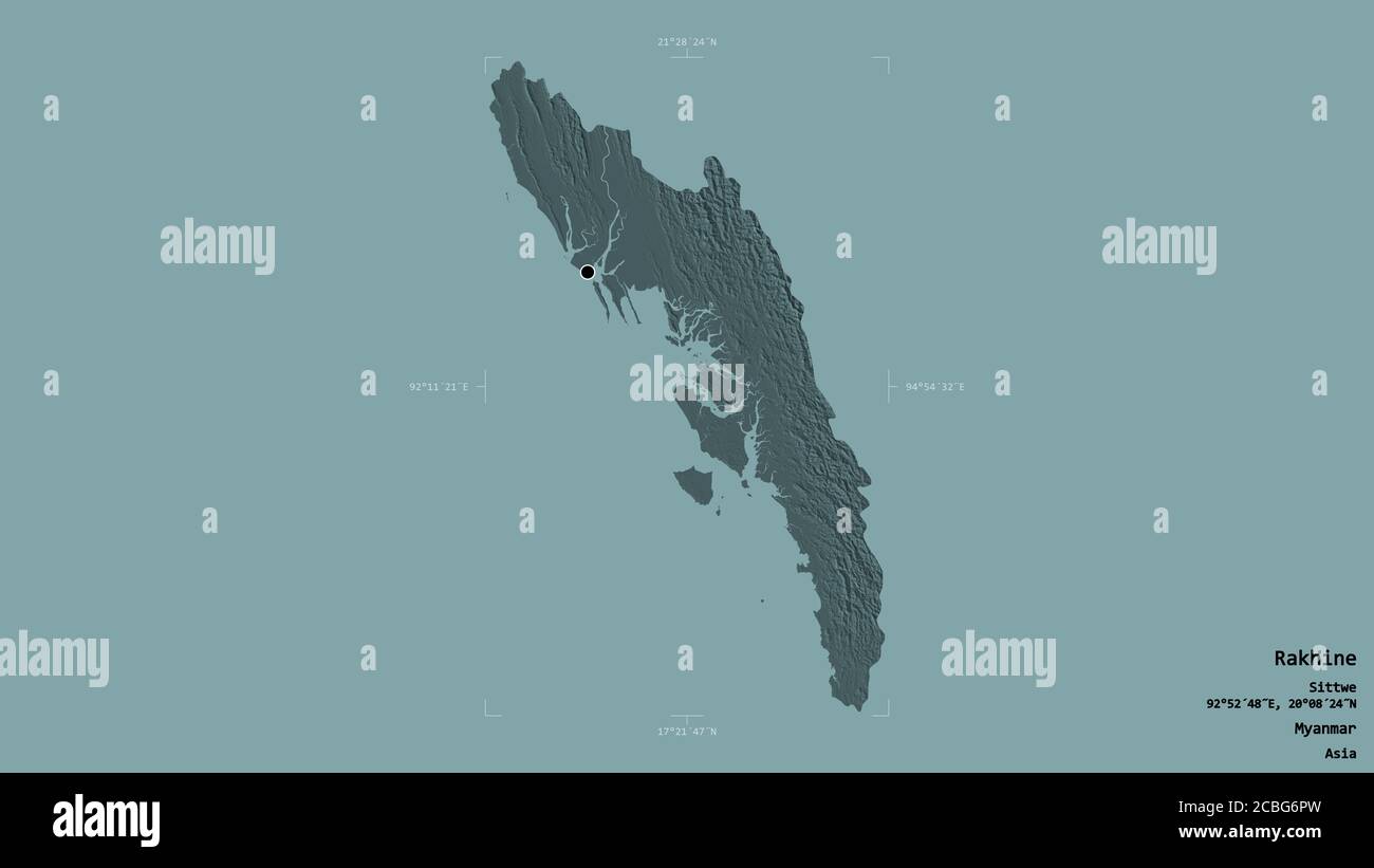 Area of Rakhine, state of Myanmar, isolated on a solid background in a ...
