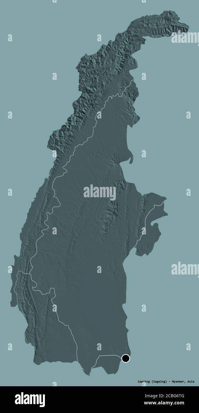 Shape of Sagaing, division of Myanmar, with its capital isolated on a ...