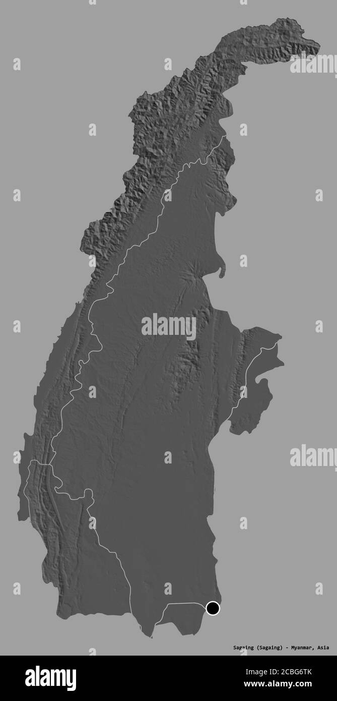 Shape of Sagaing, division of Myanmar, with its capital isolated on a ...