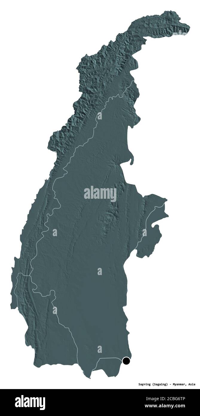 Shape of Sagaing, division of Myanmar, with its capital isolated on ...