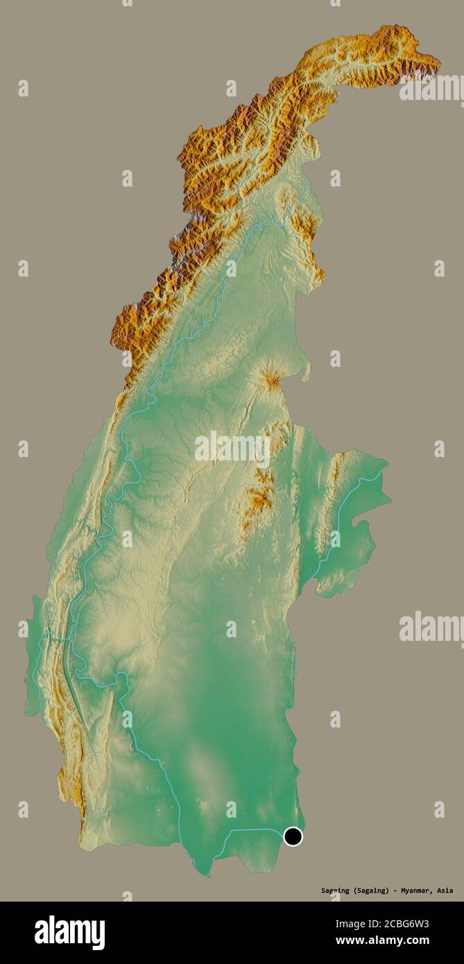 Shape of Sagaing, division of Myanmar, with its capital isolated on a ...