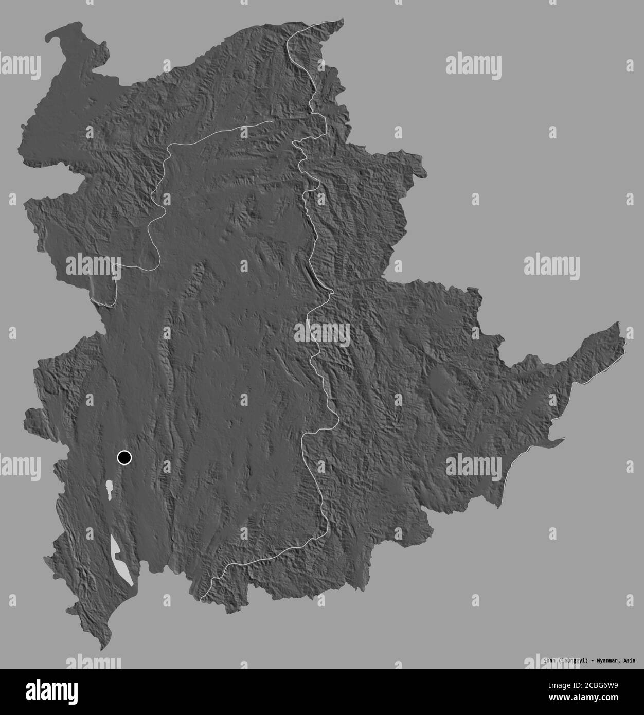 Shape of Shan, state of Myanmar, with its capital isolated on a solid ...
