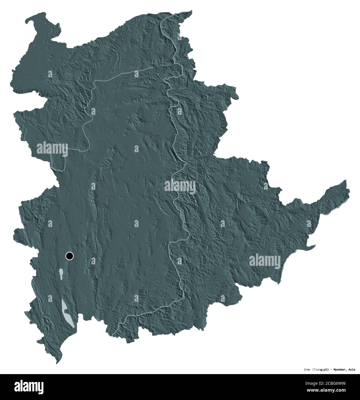 Shape of Shan, state of Myanmar, with its capital isolated on white ...
