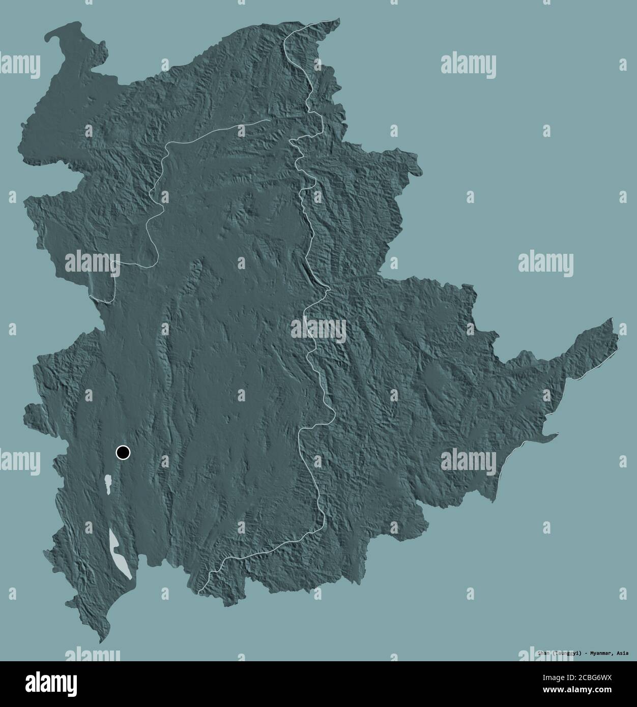 Shape of Shan, state of Myanmar, with its capital isolated on a solid ...
