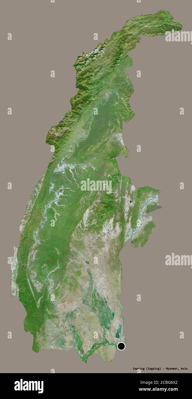 Shape of Sagaing, division of Myanmar, with its capital isolated on a ...
