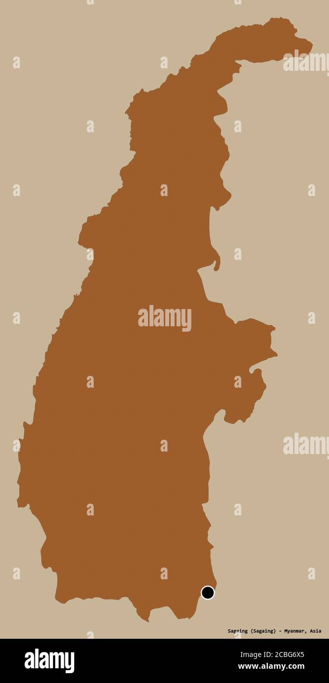 Shape of Sagaing, division of Myanmar, with its capital isolated on a ...