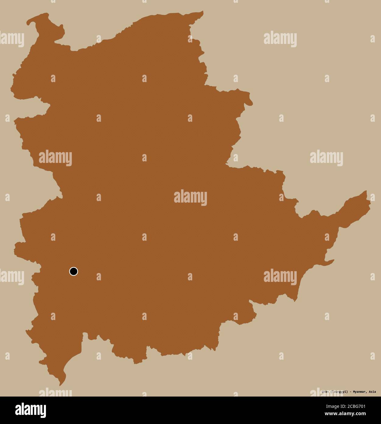 Shape of Shan, state of Myanmar, with its capital isolated on a solid ...