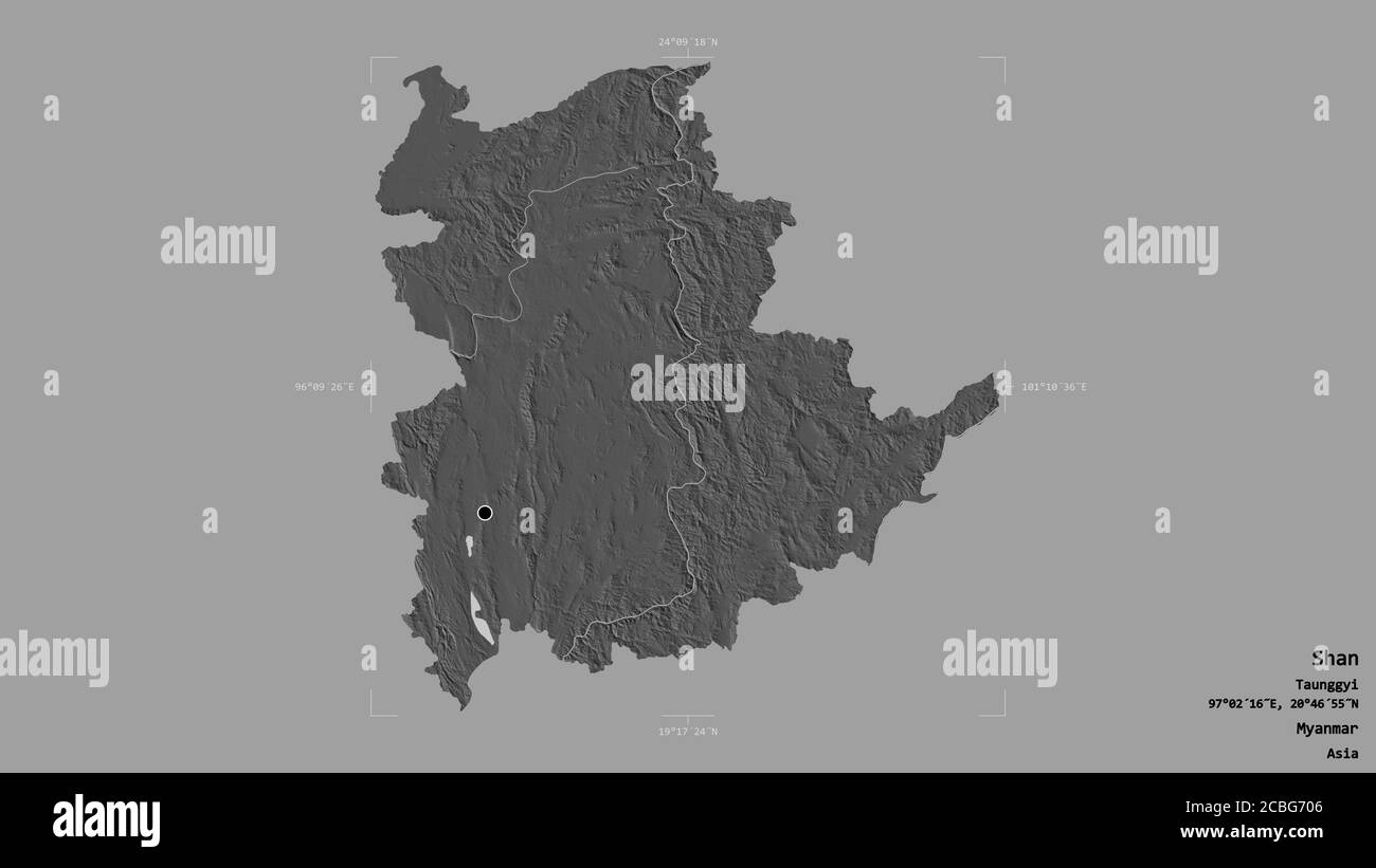 Area of Shan, state of Myanmar, isolated on a solid background in a ...