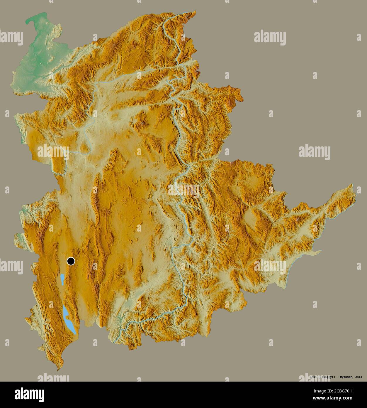 Shape of Shan, state of Myanmar, with its capital isolated on a solid ...