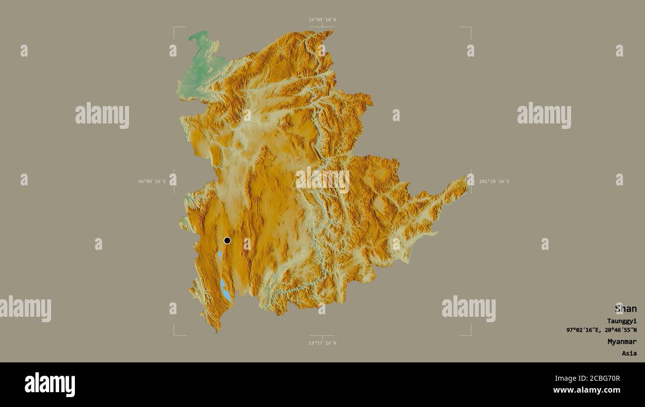 Area of Shan, state of Myanmar, isolated on a solid background in a ...