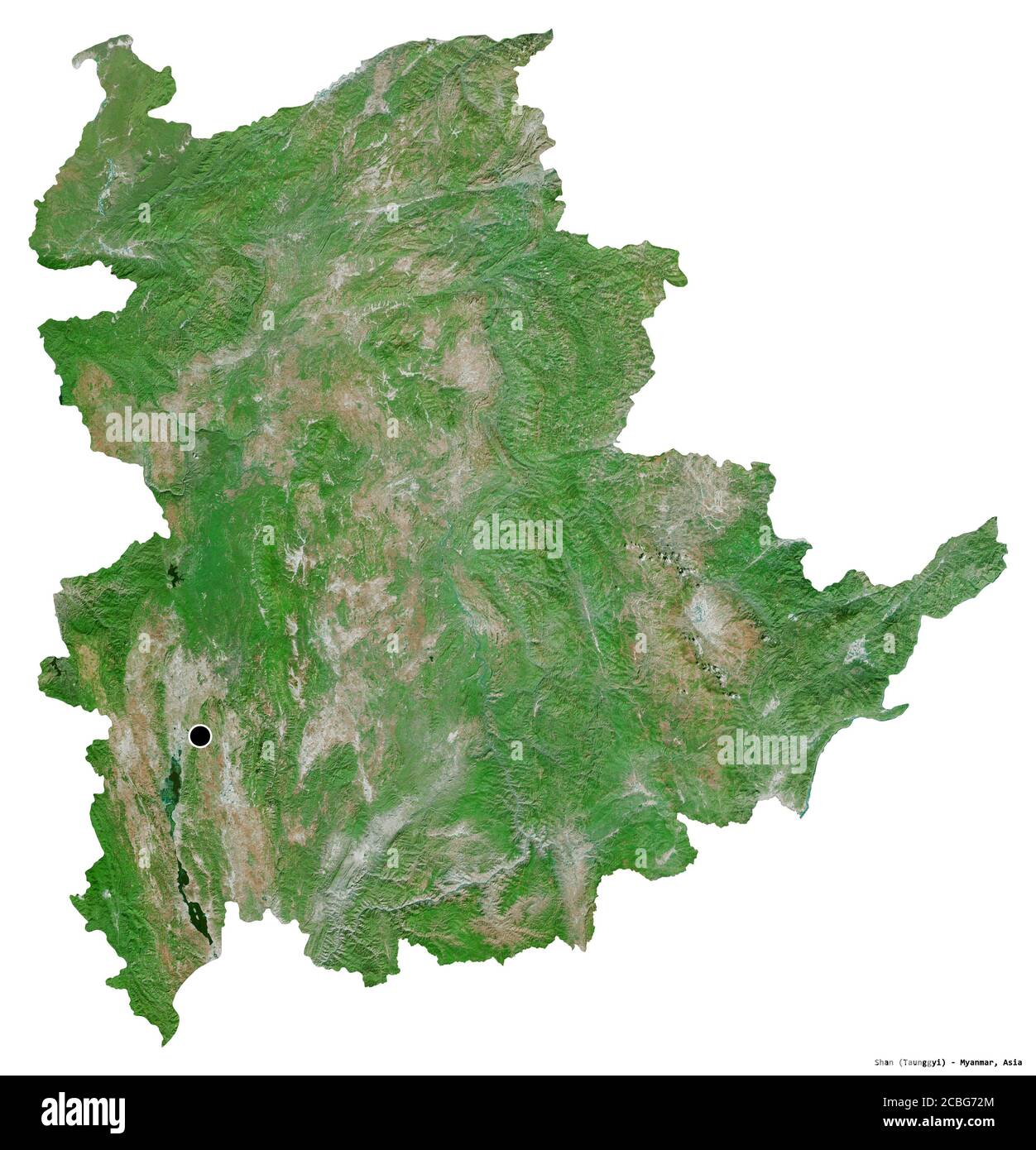 Shape of Shan, state of Myanmar, with its capital isolated on white ...
