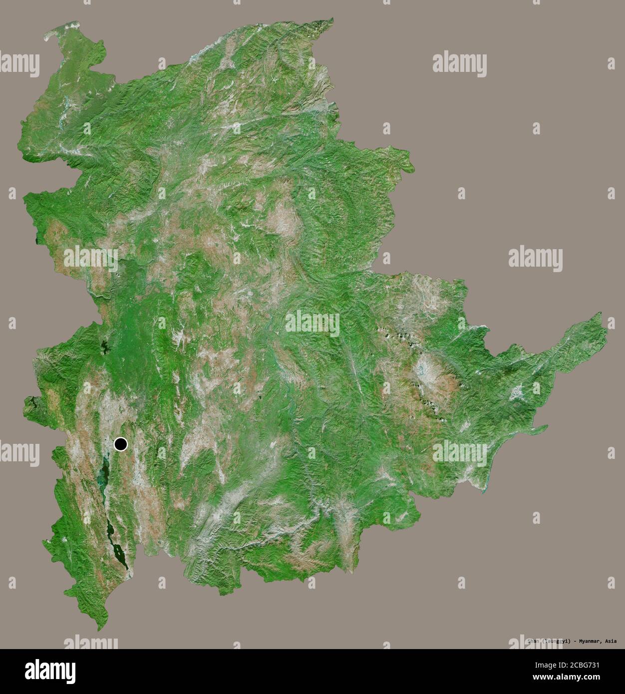 Shape of Shan, state of Myanmar, with its capital isolated on a solid ...