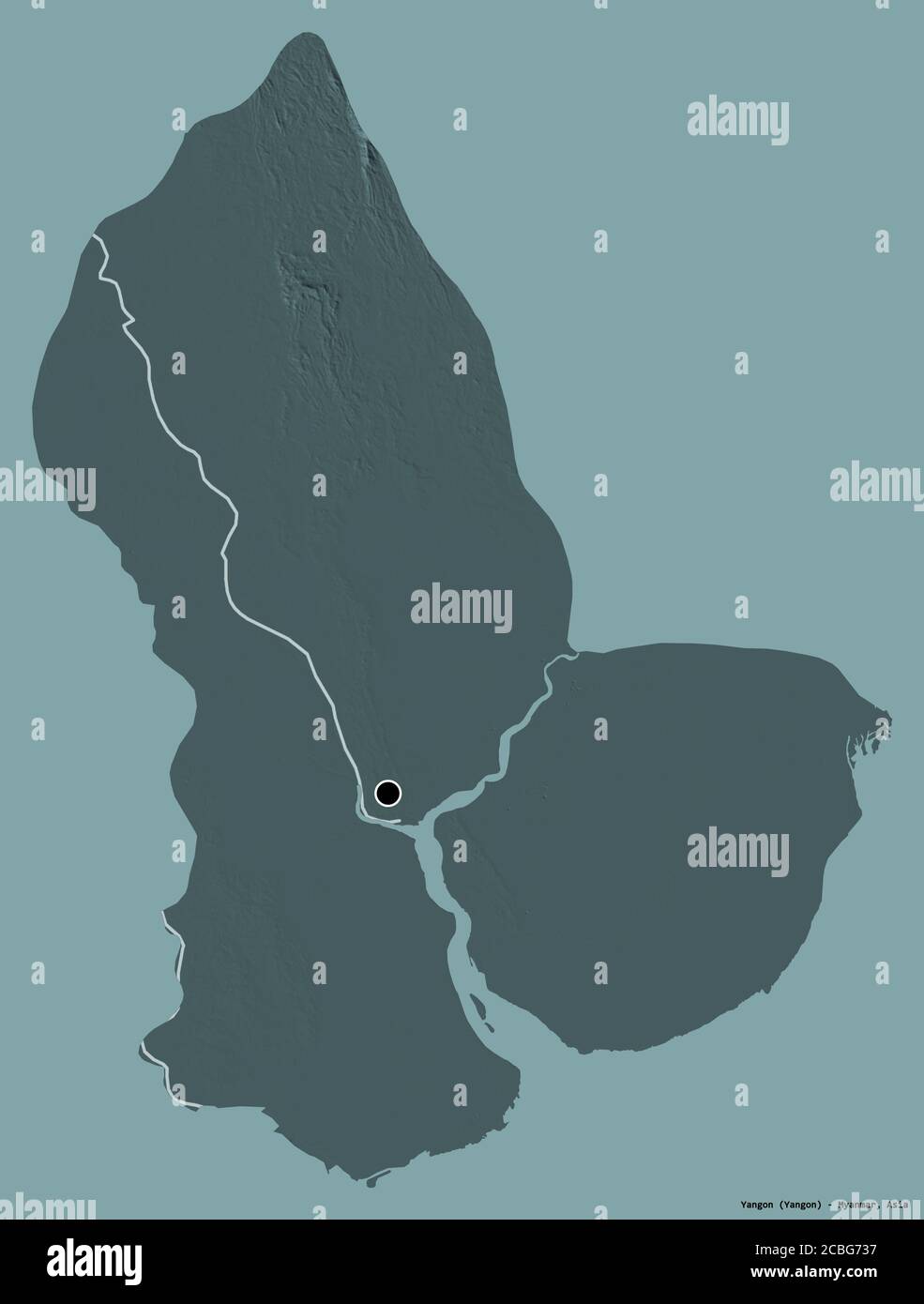 Shape of Yangon, division of Myanmar, with its capital isolated on a ...