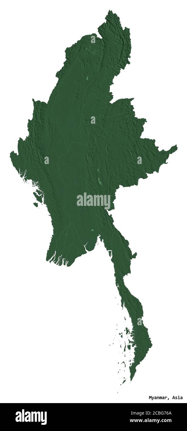 Shape of Myanmar with its capital isolated on white background. Colored ...
