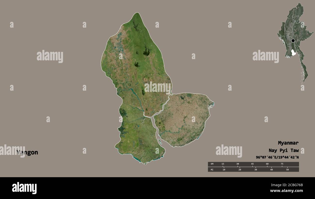 Shape of Yangon, division of Myanmar, with its capital isolated on ...