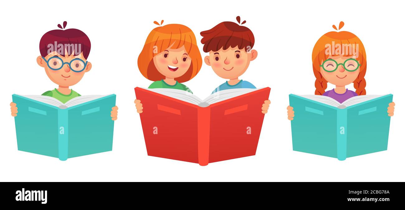 Kids reading book. Education boy girl illustration Stock Vector Image ...