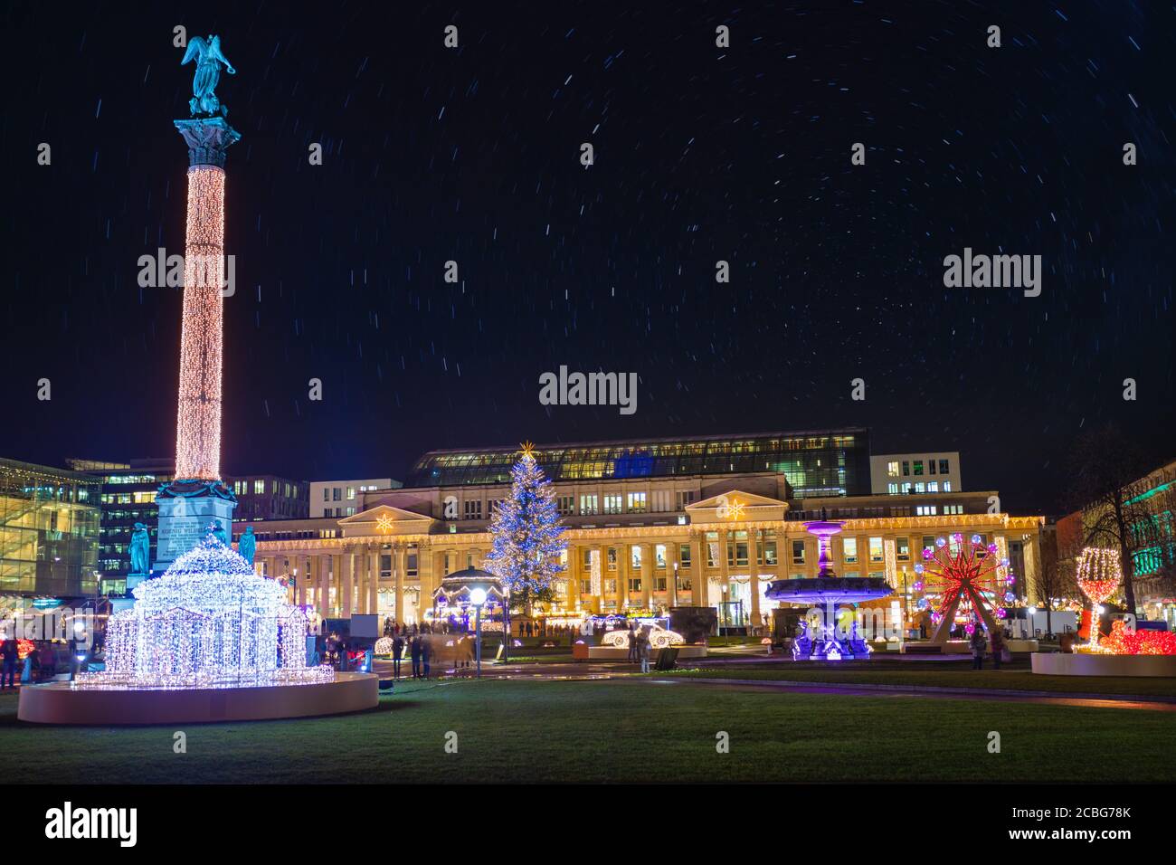 Column and Christmas tree on Schlossplatz square. Stuttgart with New ...