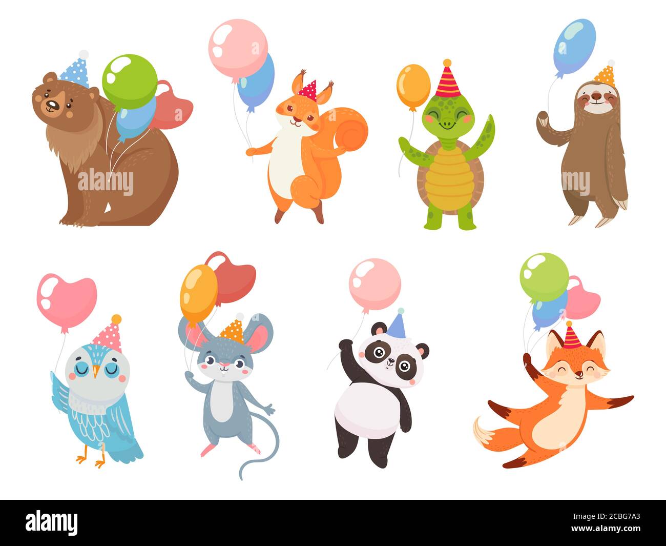 Animals with balloons, greeting party celebration birthday Stock Vector ...